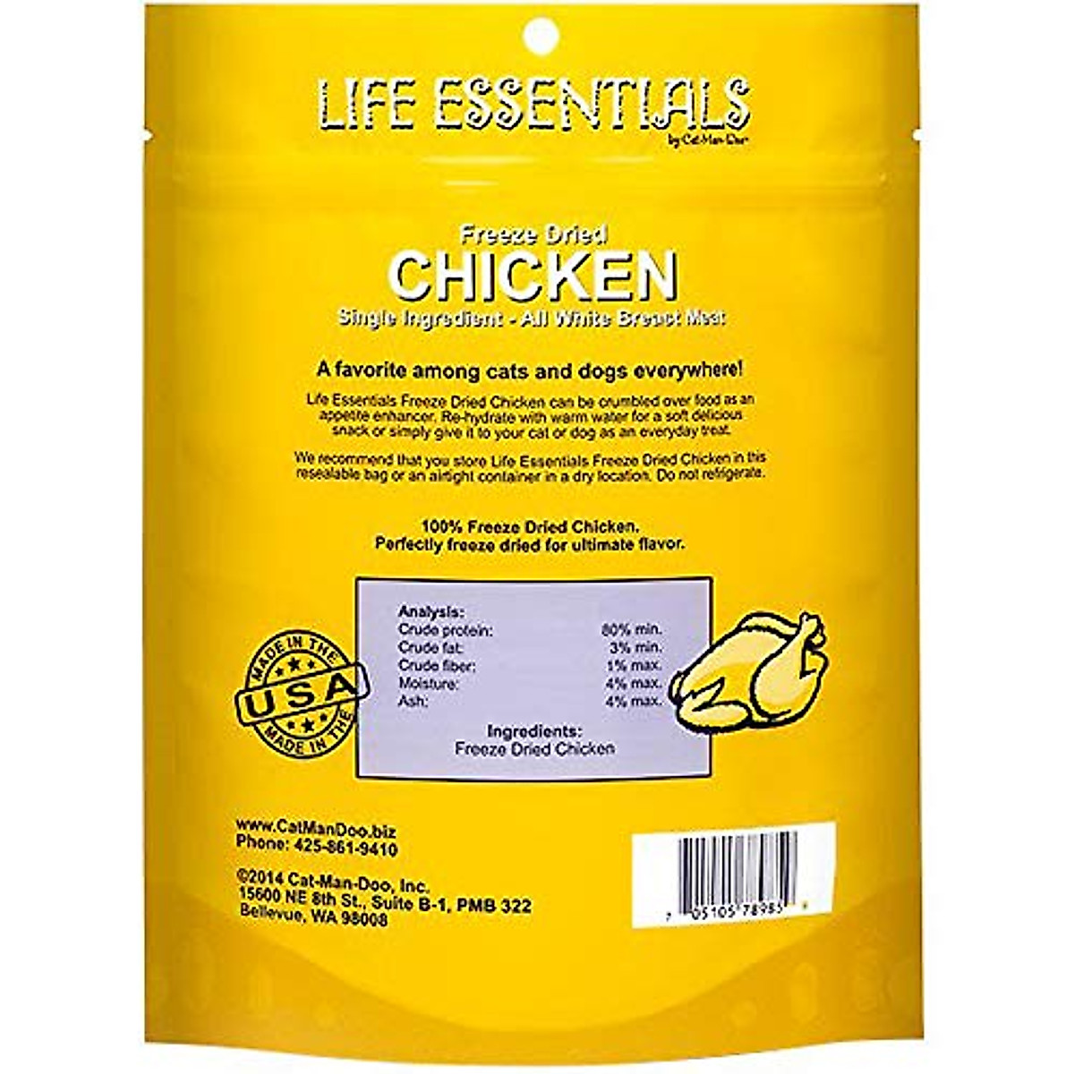 LIFE ESSENTIALS BY CAT-MAN-DOO All Natural Freeze Dried Chicken for Dogs & Cats - No Fillers, Preservatives, or Additives - Grain Free Tasty Treat - 5 Oz Bag - Made in USA