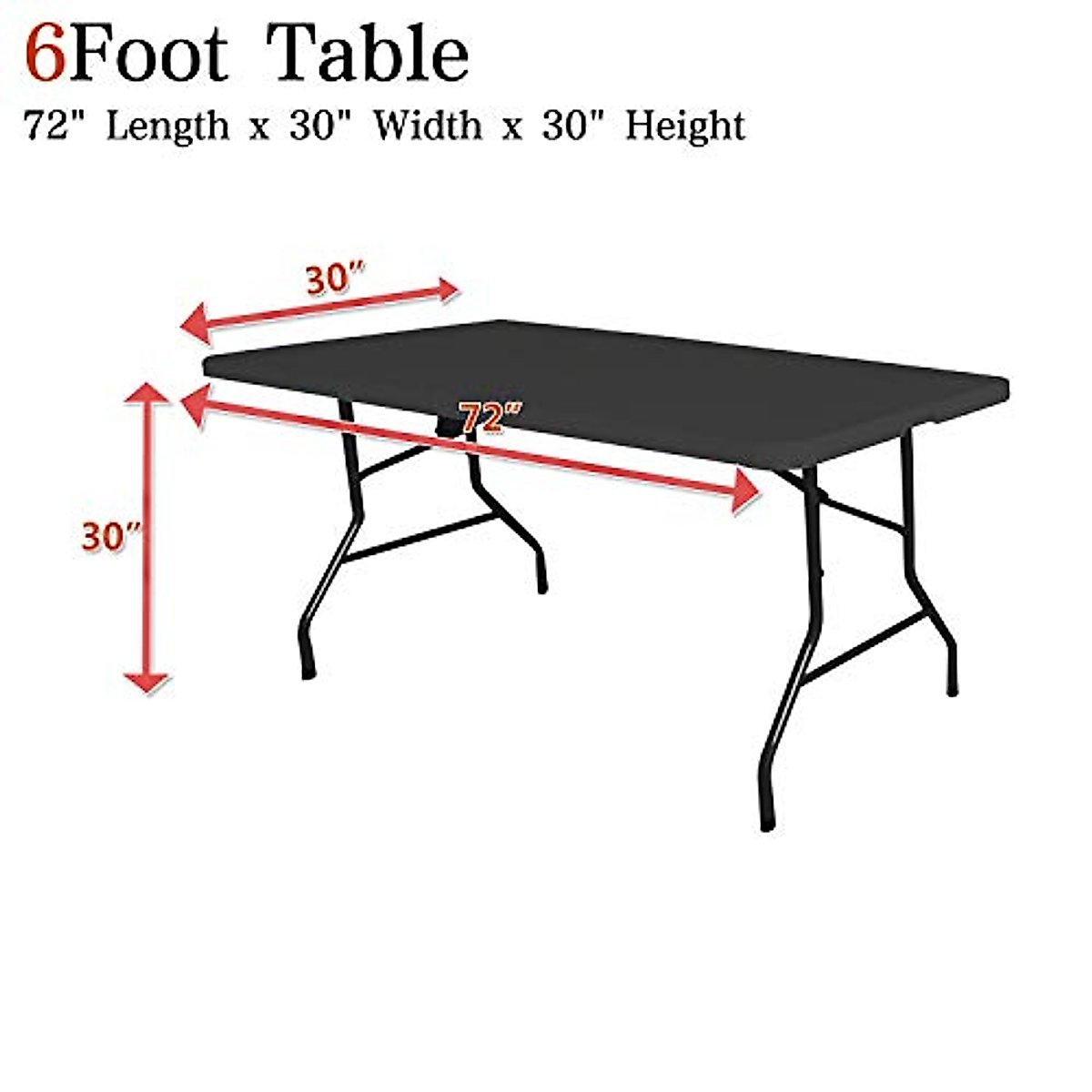 Obstal 6ft Stretch Spandex Table Cover for Standard Folding Tables - Universal Rectangular Fitted Tablecloth Protector for Wedding, Banquet and Party （Black, 72 Length x 30 Width x 30 Height Inches）