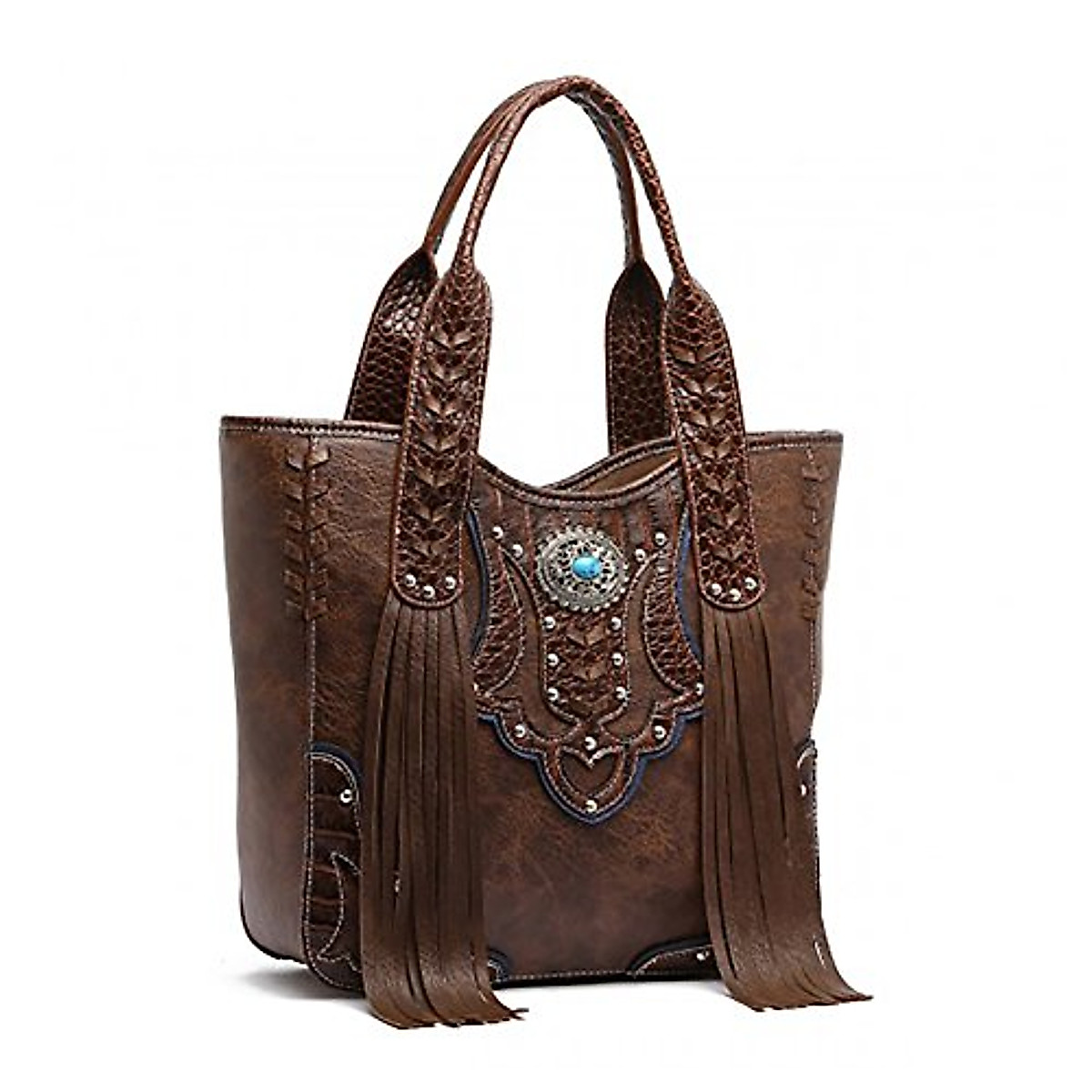 Cowgirl Trendy Western Style Concealed Carry Pocket Country Fringe Purse Handbag Totes Shoulder Bag Brown