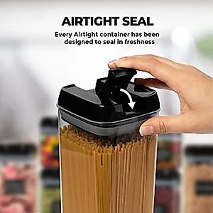 Shazo Airtight Container Set for Food Storage - 7 Piece Set + Heavy Duty Plastic - BPA Free - Airtight Storage Clear Plastic w/Black Interchangeable Lids kitchen counter storage Bin -18 Labels+Marker