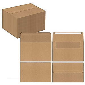 A7 Kraft Invitation Envelopes, 100-Pack, Use with 5 x 7 inch Cards, Strong Bond Paper, by Better Office Products, Straight Flap with Peel and Stick Closure, 100 Pack (5.25 x 7.25 inch)