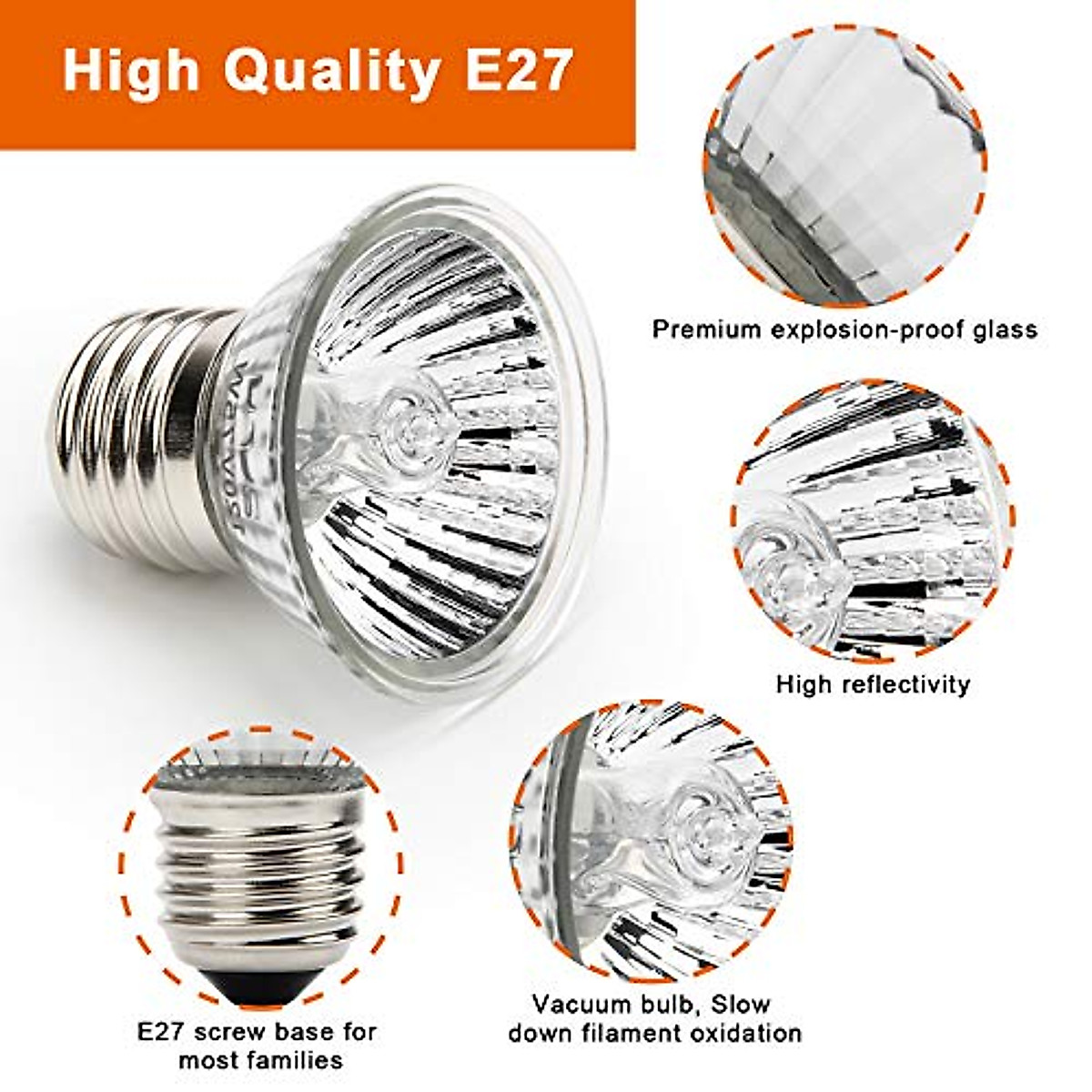 75W Sun Basking Lamp Bulb, AngleKai 6 Pack Full Spectrum UVA UVB Reptile Heat Lamp Bulb for Turtle Sunbathe Heat Lamp Bulb (75W) …