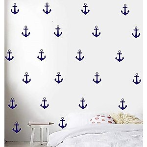 Set of 48 Anchor Pattern Wall Sticker Vinyl Sailing Nautical Wall Decal- Kids Boys Room Interior Home Decoration Mural (Dark Blue 55x78mm)