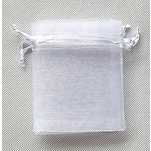 ATCG 100pcs 2.7x3.5 Inches Mini Drawstring Sheer Organza Bags, Wedding Party Favor Gift Pouch, Chocolate Mesh Candy Gift Jewelry Organza Bag, Sachet Bags Small Sheer Organza Pouches (White)