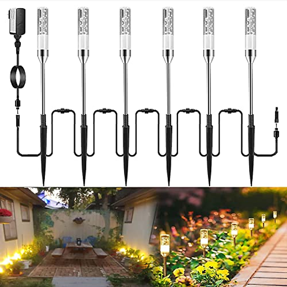 GreenClick Extendable 6 Pack LED Path Lights & Solar Pathway Lights, 2 Pack Solar Lights Outdoor Waterproof IP65