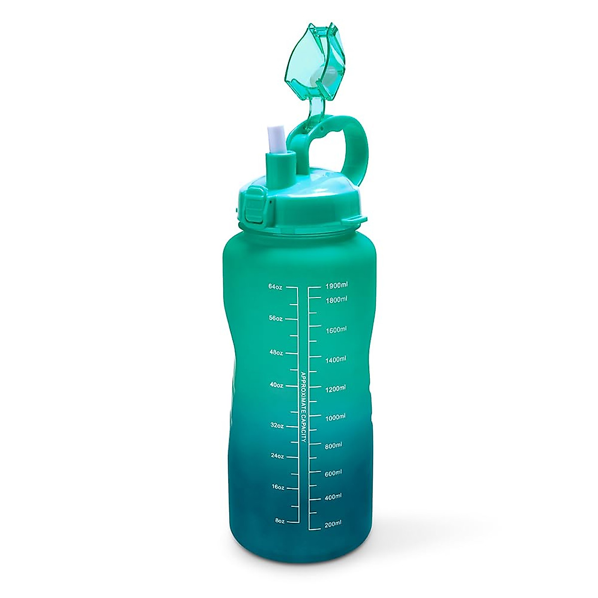 Mayim Half Gallon Motivational Water Bottle with Time Marker Reminder & Volume Measurements – BPA-Free Reusable Water Jug with Covered Straw Lid- 64 Ounce (Teal/Blue)