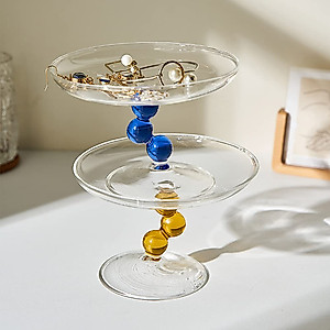 Kelendle Centerpiece Fruit Bowl Countertop Fruit Basket Glass Fruit Stand Round Jewelry Tray Wide Footed Candy Bowl Clear Snack Holder Table Ring Display Tray for Wedding Birthday Party Decor(Blue)