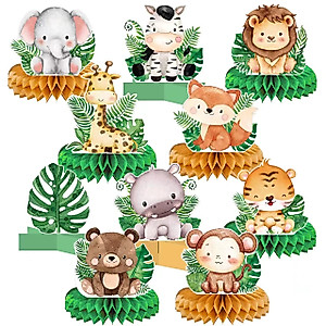 10 PCS Baby Jungle Animals Honeycomb Centerpieces 3D Table Decorations for Safari Baby Shower Decoration for Boy Safari Jungle Birthday Party Decorations for Kids Baby Shower Decorations