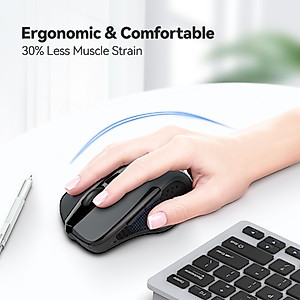 TECKNET Wireless Mouse, 2.4G Ergonomic Optical Mouse with USB Nano Receiver for Laptop, PC, Computer, Chromebook, Notebook, 6 Buttons, 24 Months Battery Life, 2600 DPI, 5 Adjustment Levels