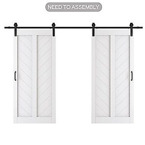 SOLRIG Sliding Barn Door 72"(36" X 2) ×84", Double Pre-drilled Barn Door Slab, Need to Assemble, DIY Unfinished, 2X Barn Doors Hardware Included, V Frame, White