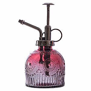 Glass Plant Mister Spray Bottle, 6.3inch Tall Vintage Plant Spritzer Watering Can, Succulent Watering Bottle with Top Pump, Plant Mister Glass Watering Garden Tool (Grey Red Gradient)