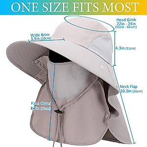 Outrip Sun Hat for Men Women Wide Brim Fishing Hat with Face Cover & Neck Flap Outdoor Sun Protection Hat Light Grey