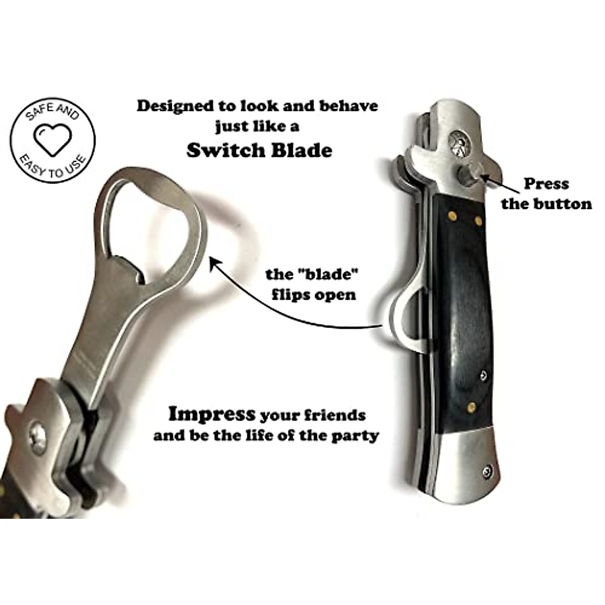 Caliber Gourmet Switchblade Bottle Opener for Beer Soda Bartender Supplies Tailgate party parties -Black