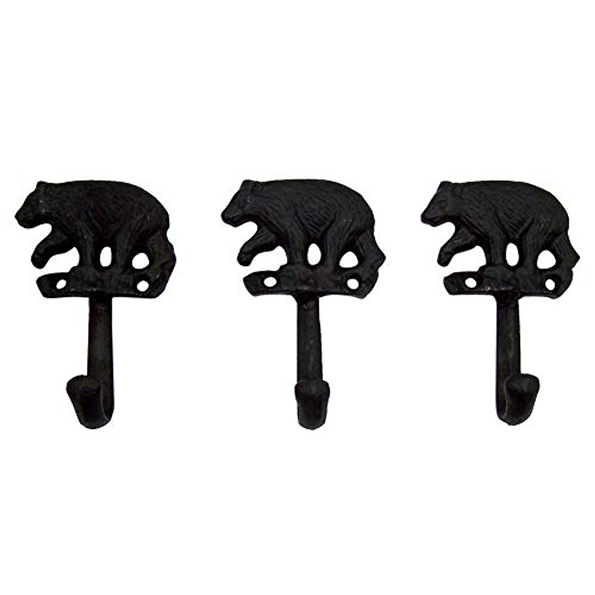 Rustic Black Bear Cast Iron Wall Hooks, Set of 3, 5 Inches