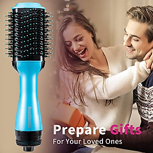 Beautimeter Hot Air Brush, 3 in 1 Hair Dryer Brush for Styling and Frizz Control, Negative Ionic Blow Hair Dryer and Volumizer, Turquoise Blue