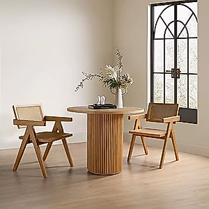 SIMTONAL Round Dining Table Modern Wood Kitchen Table 35'' Circular Tabletop for Leisure Coffee Table,35''L x 35''W x 29.9''H