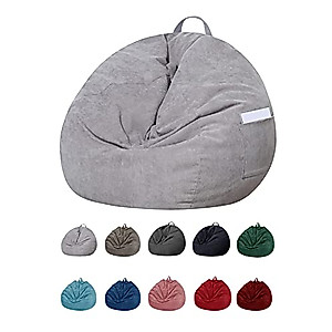 SANMADROLA Stuffed Animal Storage Bean Bag Chair Cover (No Filler) for Kids and Adults.Soft Premium Corduroy Stuffable Beanbag for Organizing Children Plush Toys or Memory Foam Extra Large 300L (Grey)