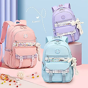 ibalulu Cute Backpacks for Teens Laptop Backpacks Middle School Bag Kawaii Aesthetic College Backpack Student Bear Book Bags (Purple)