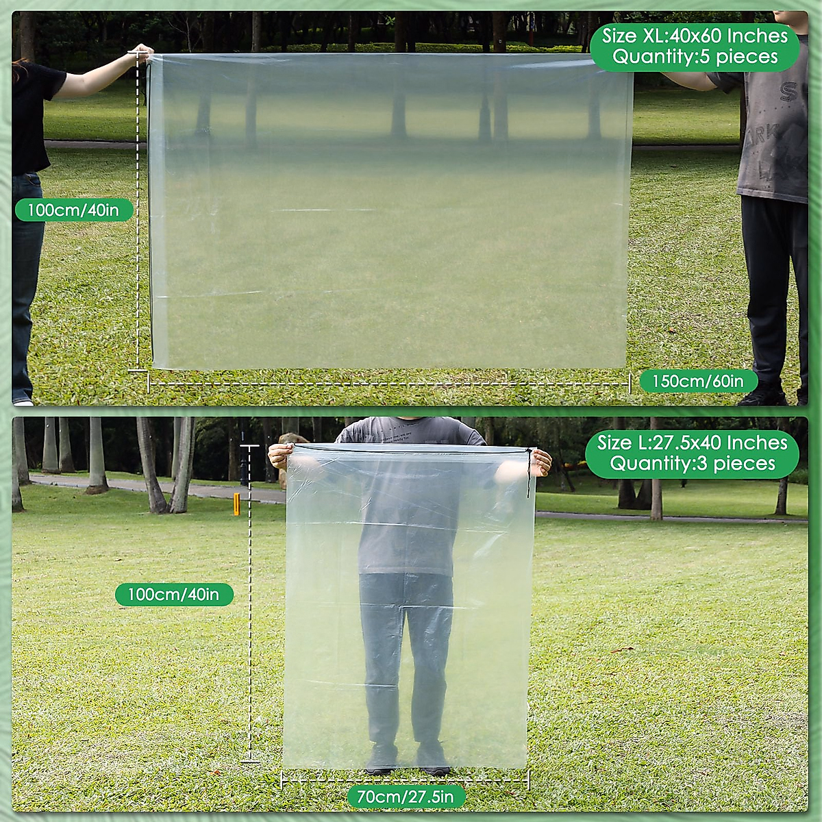 8 Pack Extra Large Clear Drawstring Plastic Bags, 2 Sizes Big Jumbo Storage Bags 40x60 Inches and 27.5x40 Inches, Plastic Bags for Luggage, Suitcase, Furniture and Kids Bike Dust Covers Reusable