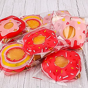 Konsait 100Count Donuts Cookie Candy Treat Bags Self-Adhesive Sweets Biscuit Dessert Bags Plastic Bags Packaging Donuts Cellophane Gift Goody Bags for Children's Day Party Favors Supplies
