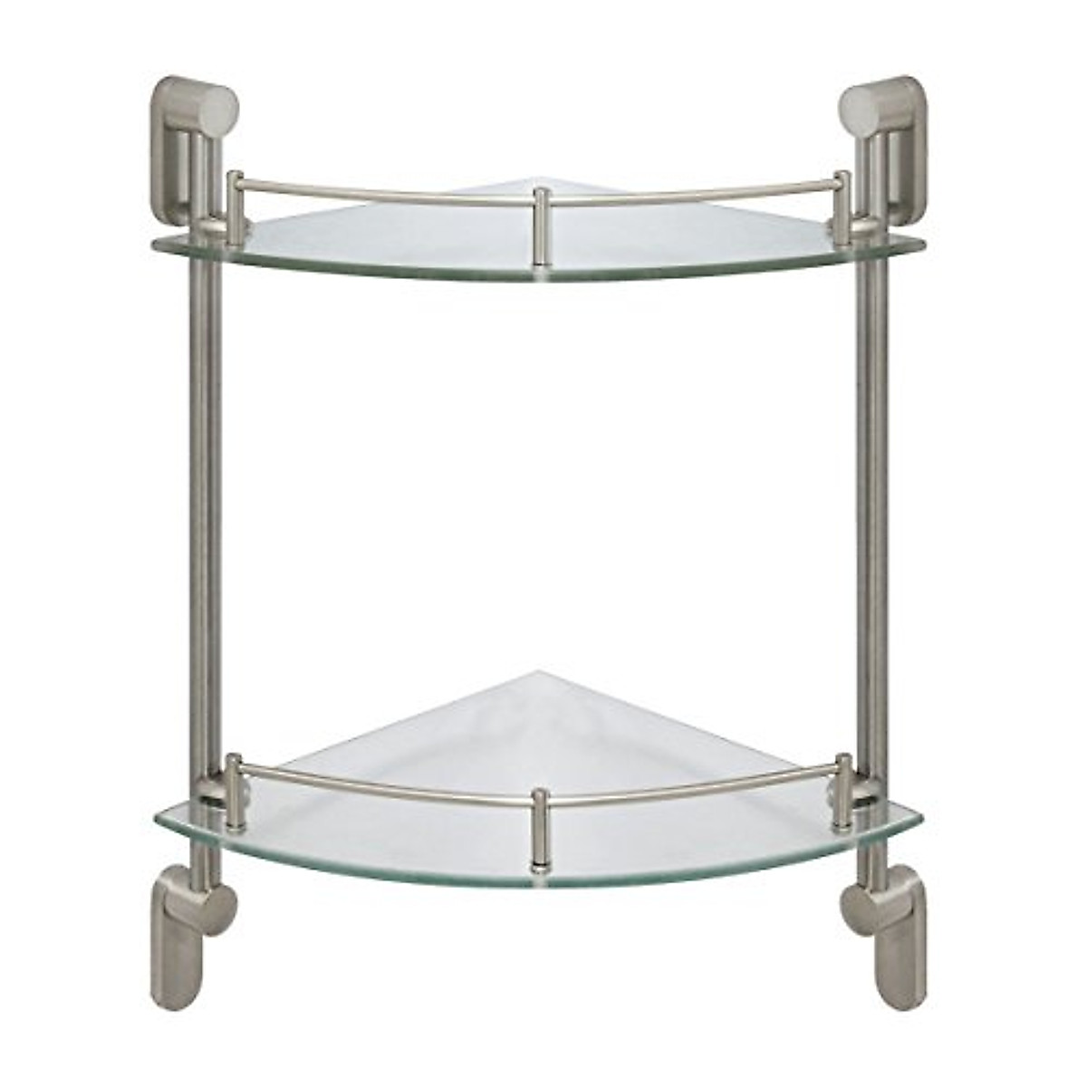 MODONA Double Corner Glass Shelf with Pre-Installed Rail - Satin Nickel - Oval Series - 5 Year Warrantee