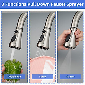 iFealClear Pull Down Kitchen Faucet Head Replacement, 3 Function Anti-Splashing Faucet Head for Kitchen Sink, Kitchen Faucet Head Replacement Female Thread with 12 Adapters, Brushed Nickel