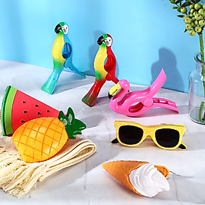 20 Pcs Beach Towel Clips Plastic Beach Chair Clips Flamingo Parrot Watermelon Pineapple Ice Cream Portable Swimming Pool Towel Holder Funny Clothespins for Christmas Party Gift Pool Blanket Decoration