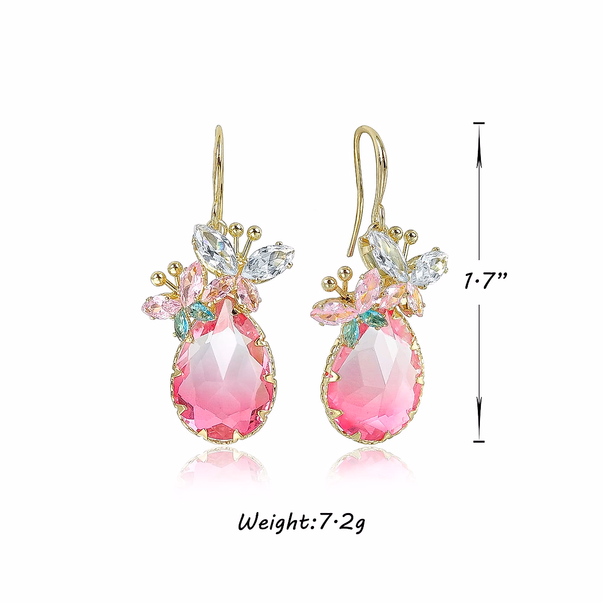 JA.S.JR Crystal Teardrop Earrings CZ Butterfly Earrings Gold Dangle Earrings Jewelry Gift for Women