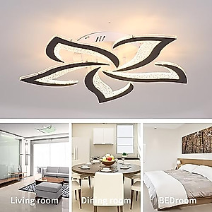 Garwam Modern LED Ceiling Lights,Black LED Dimmable Flower Shape Ceiling Light Chancelier,Flush Mount Ceiling Lamp Lighting fixture with Remote Control for Living Room Dining Room Hallway Kitchen(48W)