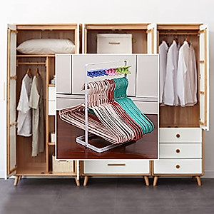 2 Pack Hanger Storage Organizer,Hanger Organizer Stacker with Clothespins Holder,Stainless Steel Hanger Stacker Rack for Closet Laundry Room,Space Saving Hanger Stacker Caddy Stand, White