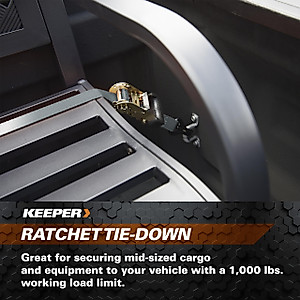 HAMPTON PROD Keeper – 1” x 12' High Tension Ratchet Tie-Down with Double J-Hooks, 4 Pack - 1,000 lbs. Working Load Limit and 3,000 lbs. Break Strength