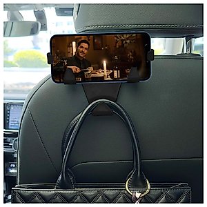 2PCS Headrest Hooks for Car,2-In-1 Multipurpose Car Hooks with 3 Car Purse Hook & Adjustable Phone Mount for Car,Universal Car Seat Hooks(Black)