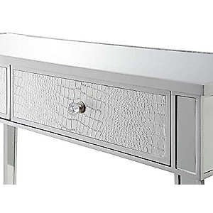Convenience Concepts Vanity, Gold Coast Desk, Silver Faux Croc/Silver/Mirror