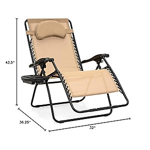 Best Choice Products Oversized Zero Gravity Chair, Folding Outdoor Patio Lounge Recliner w/Cup Holder Accessory Tray and Removable Pillow - Tan