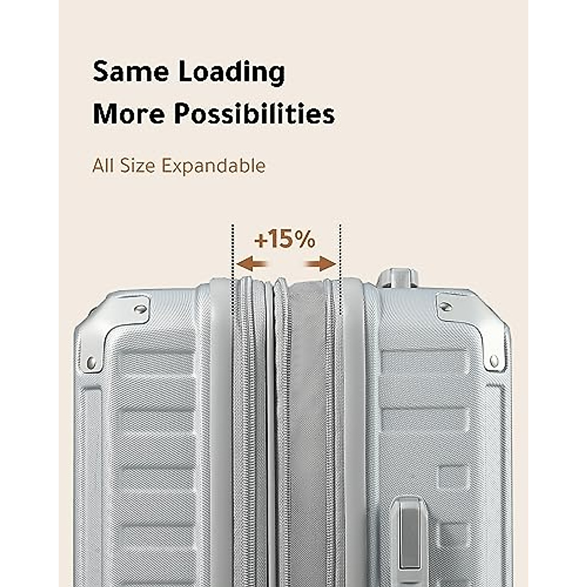 LUGGEX PC Carry On Luggage 22x14x9 Airline Approved - Expandable Hardside Luggage with Spinner Wheels - 4 Metal Corner Hassle-Free Travel (Silver Suitcase)