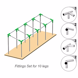 GoodsZone Canopy Fittings Kit 1 3/8" Slant roof Shelter Carport Deck Shed Frame Connectors Coupling, Full Set for 6, 8, 10 Legs, Without Poles (for 10 Legs)