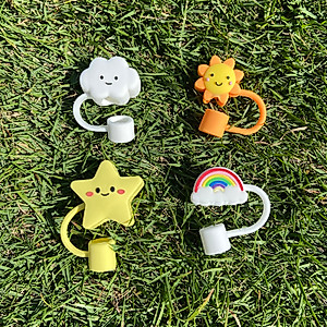 Straw Cover Cap for Stanley Cup, 4pcs 0.4in 10mm Diameter Reusable Dust-Proof Straw Topper Compatible with Simple Modern and Tumbler with Lid and Straw (4pcs sky set)