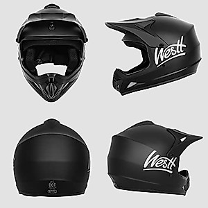 Westt Youth Kids Motocross Helmet - Dirt Bike Motorcycle with Visor Off-Road ATV Street Mountain Bike Go-Kart BMX, Full Face Motorcycle Helmet for Boys & Girls, DOT Approved