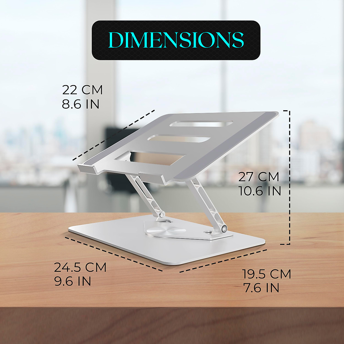 Elestoria Adjustable Foldable Laptop Stand for Desk - 360 Rotating Base, Heat Dissipation, Ergonomic Design