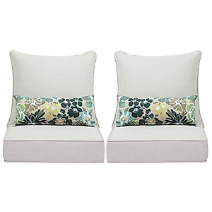 Aoodor 24'' x 24'' Outdoor Deep Seat Chair Cushion Set，Olefin Fabric Slipcover and Sponge Foam- Light Gray (Set of 2 Seats, 2 Backs, 2 Pillows)