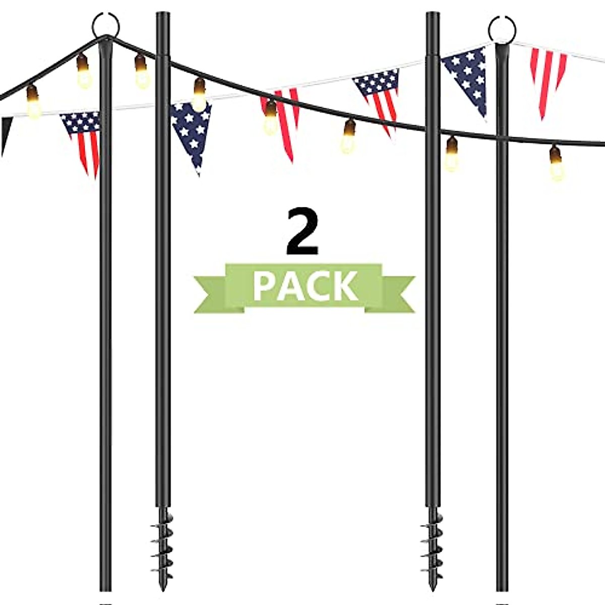 Danshinro String Light Poles, 10.5 FT Poles for Outdoor String Lights, Spiral Outdoor String Light Pole, 2 Pack String Light Poles for Outside, Adjustable String Light Pole for Backyard Patio Bistro