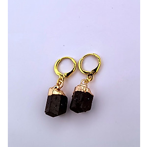 Natural Black Tourmaline Gold Dangle Earrings NBTGDE2