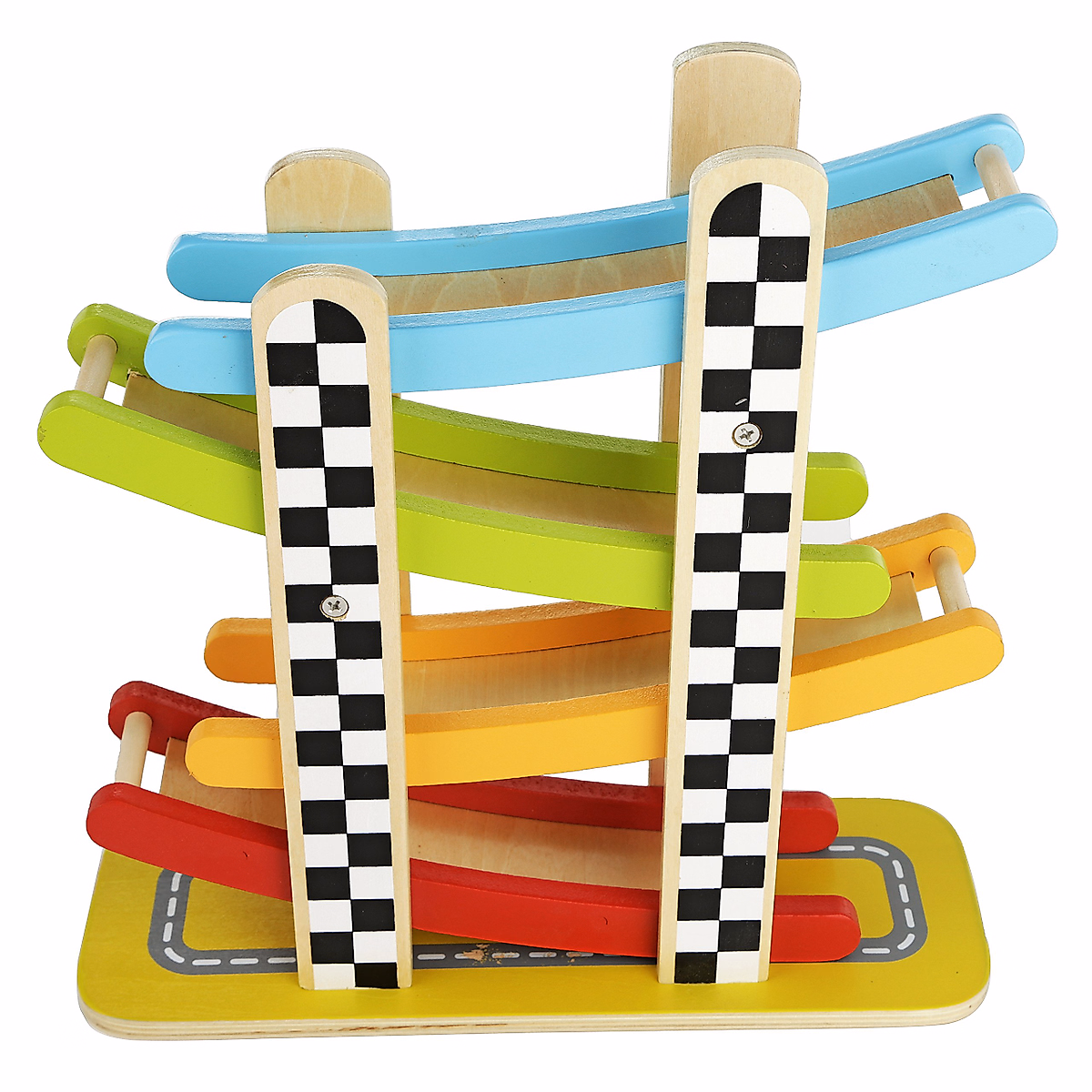 Colorful Wood Race Track Ramp with 4 Wooden Race Cars - Solid Wood Educational Baby Toy for Toddler Boys and Girls Age 18-24 Months, 2 Years and Up - Classic Early Development Vehicle Playset Toy