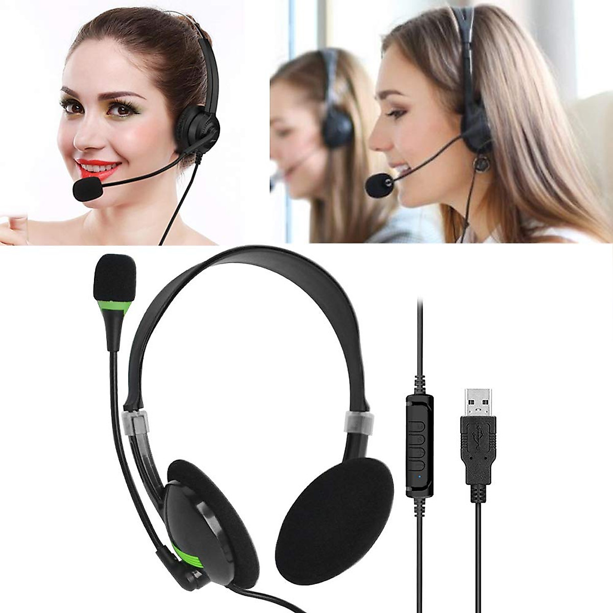 CALIDAKA USB Headset Computer Headset with Microphone, Lightweight PC Headset Wired Headphones Business Headset for Online Courses, Skype Chat, Call Center, Gaming,Noise Reduction