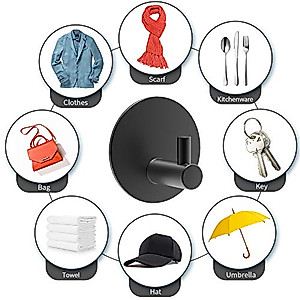 Kawlity Robe Towel Hooks, 6 Pack Strong Self-Adhesive Matte Black Towel Hooks, Heavy Duty Robe Towel Hooks Wall Mounted, Waterproof and Rustproof Stainless Steel Hooks for Bathrooms,Kitchen,Home