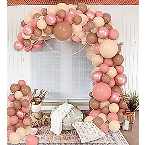Boho Balloon Garland Kit 18/10/5 Inch Dusty Pink Nude Light Brown Rose Gold Balloons for Baby Shower Birthday Wedding Decorations Safari Party Supplies
