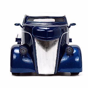 Jada Toys Just Trucks 1:24 1947 Ford COE Flatbed Die-cast Car Dark Blue/White with Tire Rack, Toys for Kids and Adults