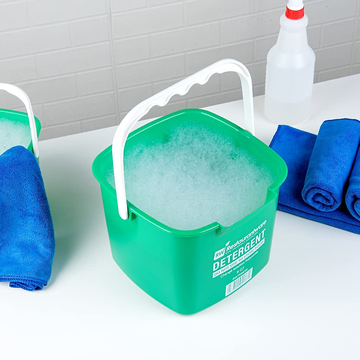 Restaurantware-RW Clean 8 Quart Cleaning Bucket, 1 Detergent Square Bucket - With Measurements, Built-In Spout And Handle, Green Plastic Utility Bucket, For Home Or Commercial Use,