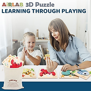 Wooden Puzzles for Toddlers Ocean Animals Montessori Toys Year Old Baby Girl Boy Gifts Educational Learning Bright Color Chunky Shape Puzzle Pack of 4