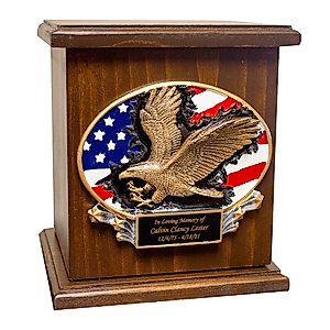American Flag and Eagle Custom Engraved Large Wooden Cremation Urn